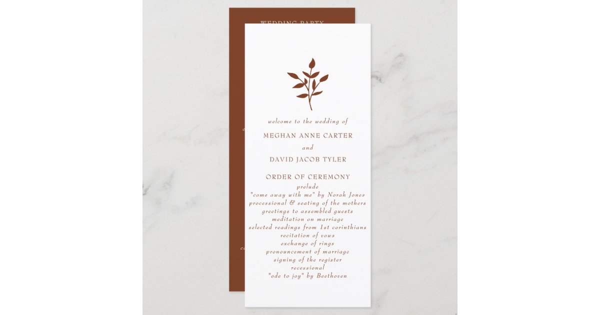 Rustic Terracotta Simple Modern Botanical Wedding Program | Zazzle