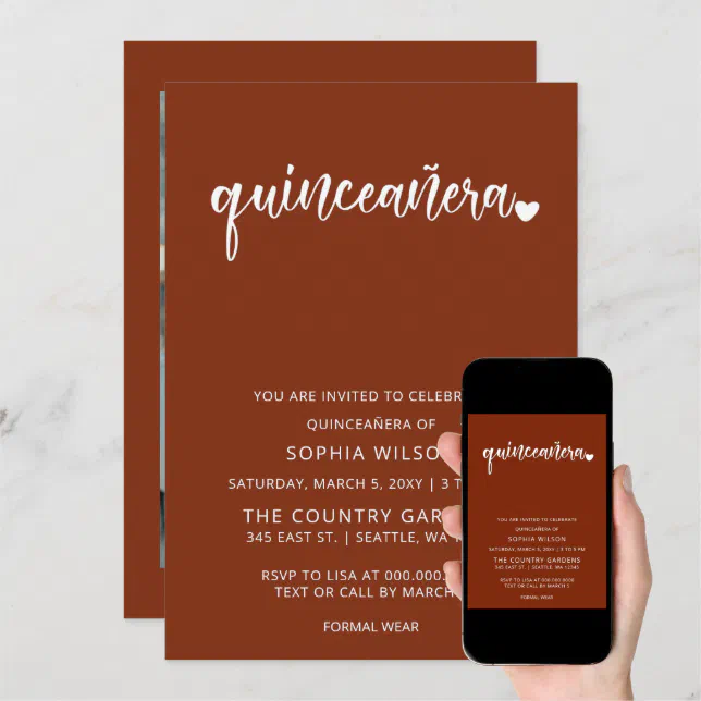 Rustic Terracotta Simple Script Quinceanera Photo Invitation | Zazzle