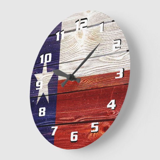 Rustic Texas Flag on wood texture printed Large Clock | Zazzle