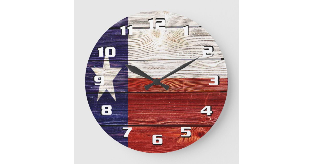 Rustic Texas Flag on wood texture printed Large Clock | Zazzle