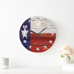 Rustic Texas Flag on wood texture printed Large Clock | Zazzle
