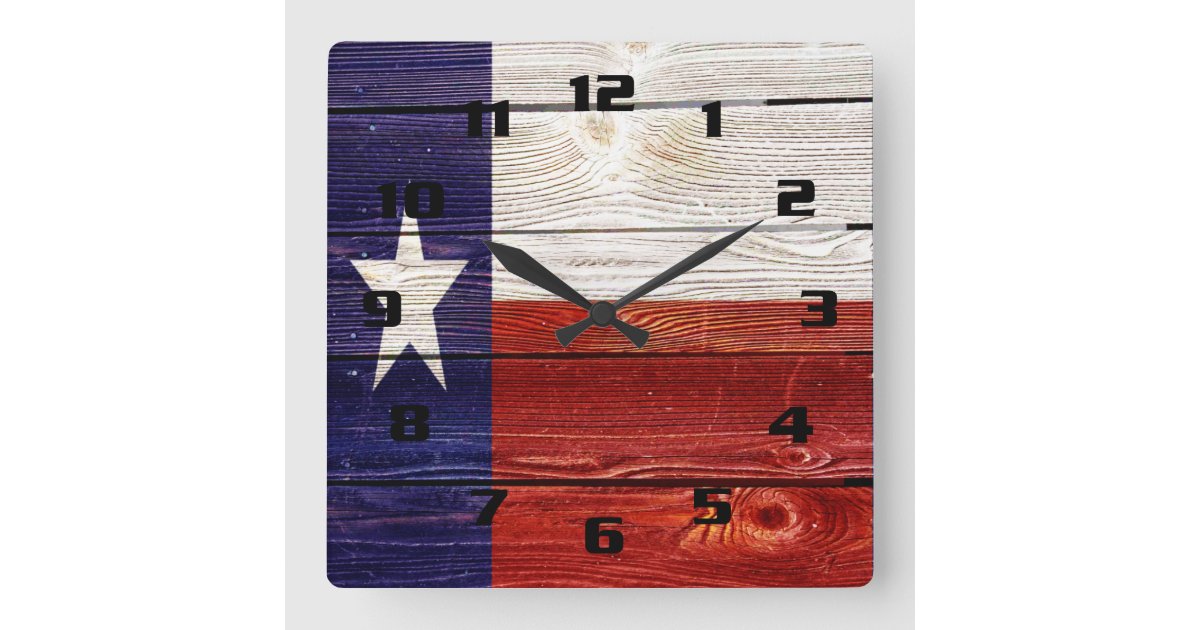 Rustic Texas Flag on wood texture printed Square Wall Clock | Zazzle