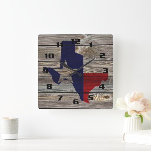 Rustic Texas on Authentic looking wood Square Wall Clock | Zazzle
