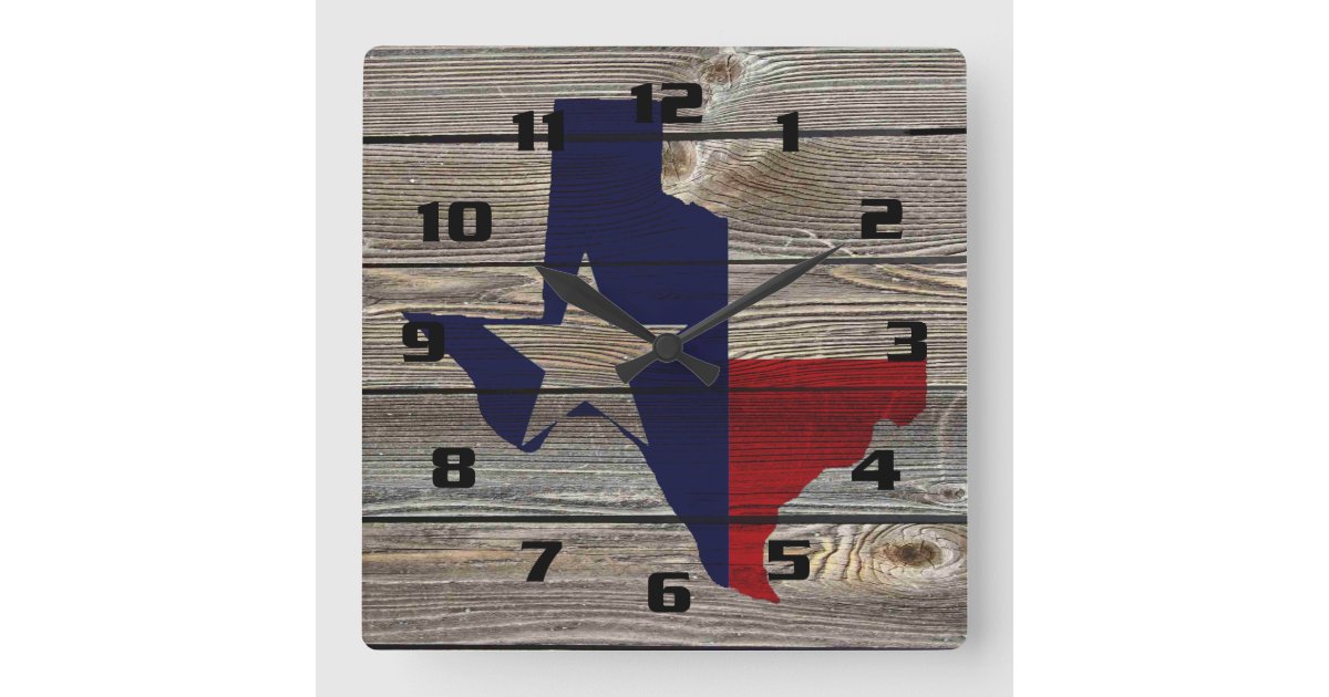Rustic Texas on Authentic looking wood Square Wall Clock | Zazzle
