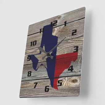 Rustic Texas on Authentic looking wood Square Wall Clock | Zazzle