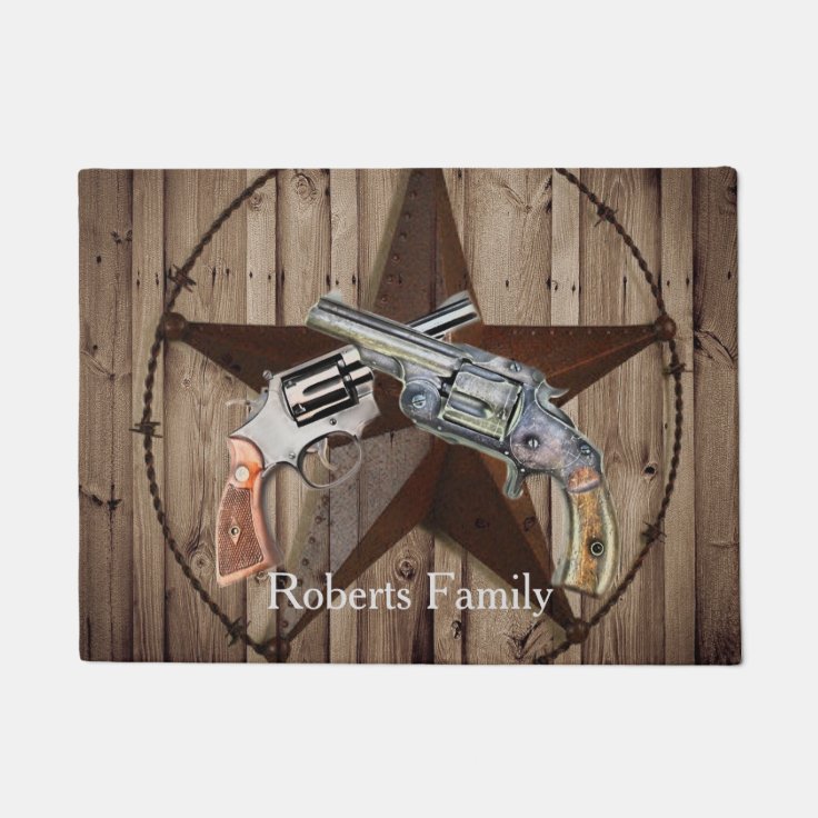 rustic texas star cowboy pistols western country doormat | Zazzle