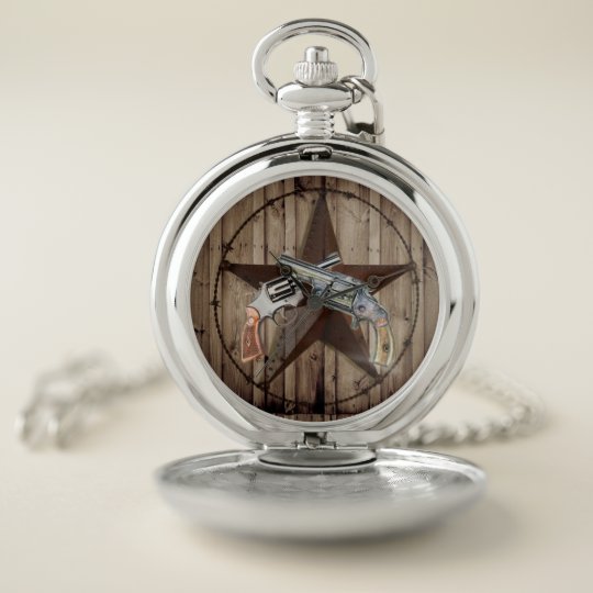 rustic texas star cowboy pistols western country pocket watch | Zazzle.com