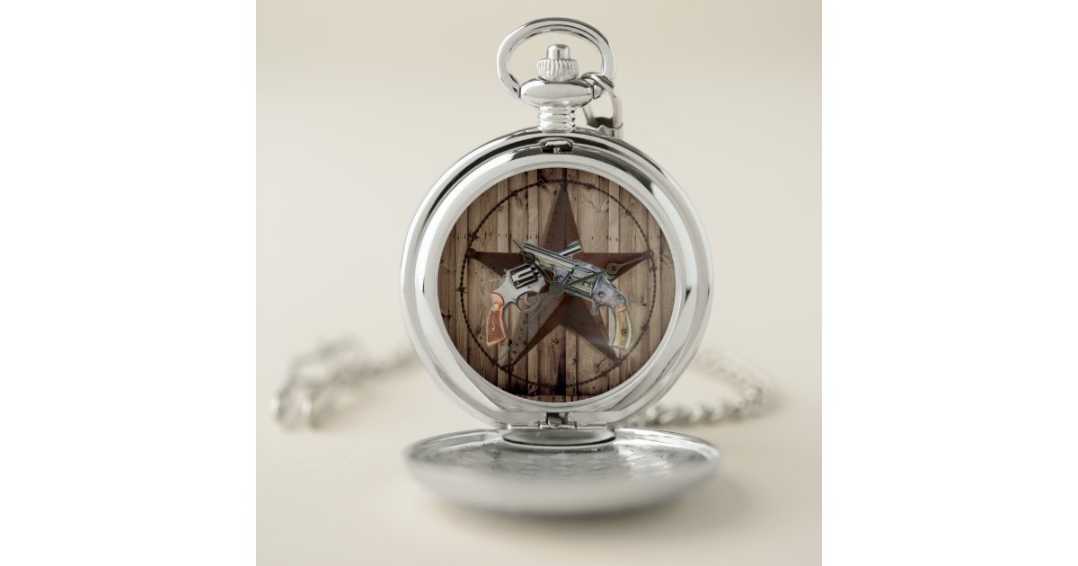 rustic texas star cowboy pistols western country pocket watch | Zazzle