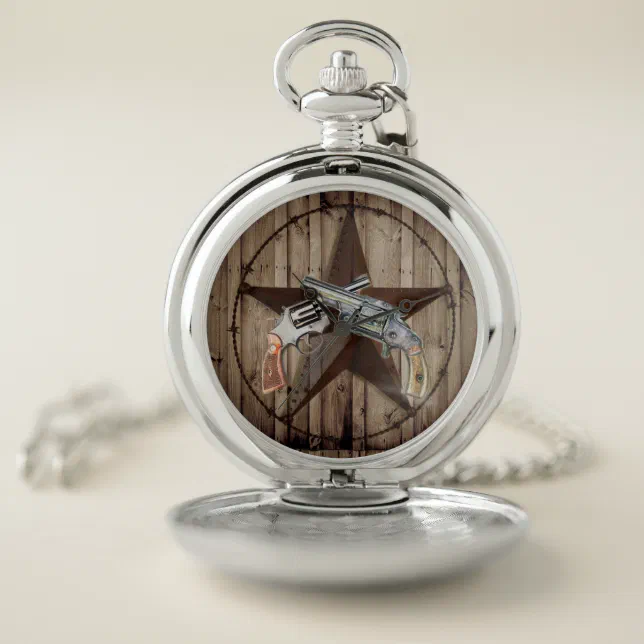 rustic texas star cowboy pistols western country pocket watch | Zazzle
