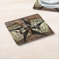 Rustic Texas Star Western Dual Pistols Wanted Sign Square Paper Coaster ...