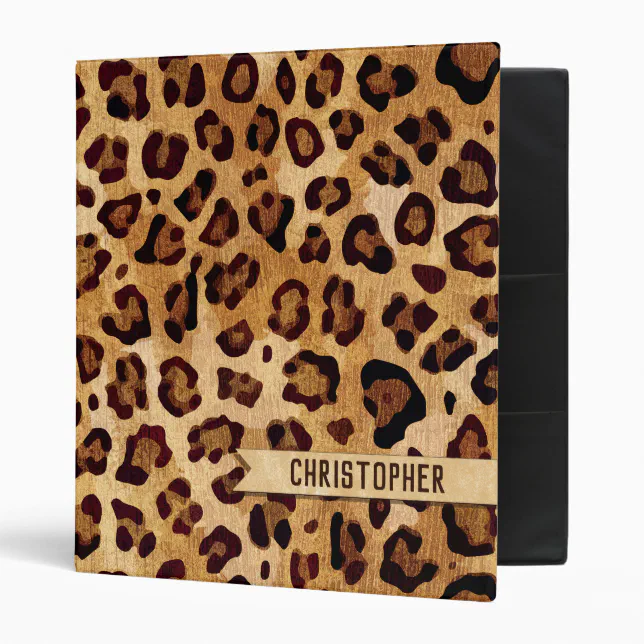 Rustic Texture Leopard Print Add Name 3 Ring Binder | Zazzle