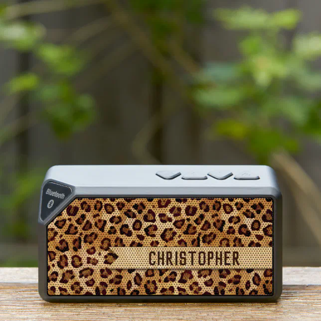 Rustic Texture Leopard Print Add Name Bluetooth Speaker | Zazzle