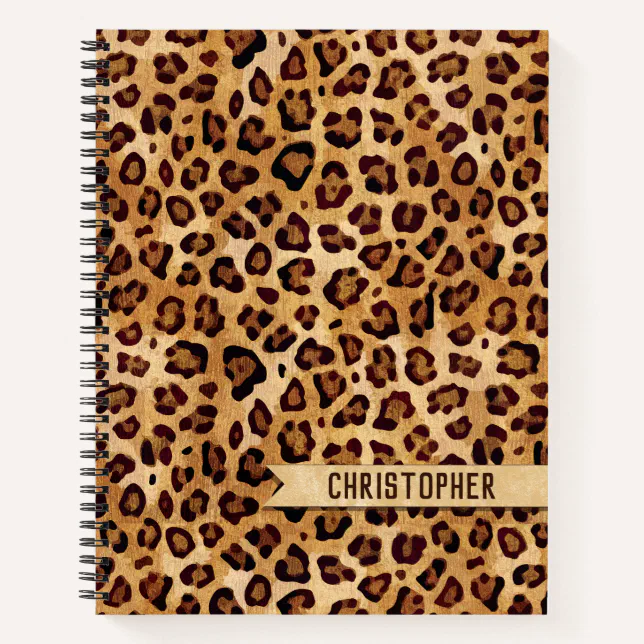 Rustic Texture Leopard Print Add Name Notebook | Zazzle