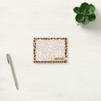Rustic Texture Leopard Print Add Name Post-it Notes | Zazzle
