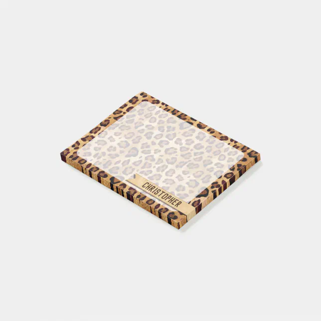 Rustic Texture Leopard Print Add Name Post-it Notes | Zazzle