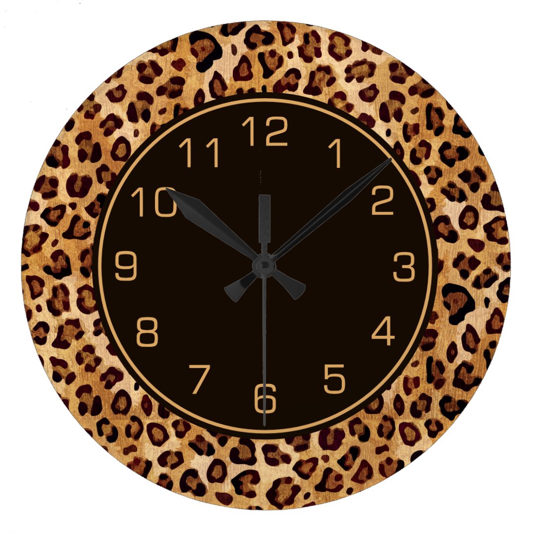 Rustic Texture Leopard Print Large Clock | Zazzle
