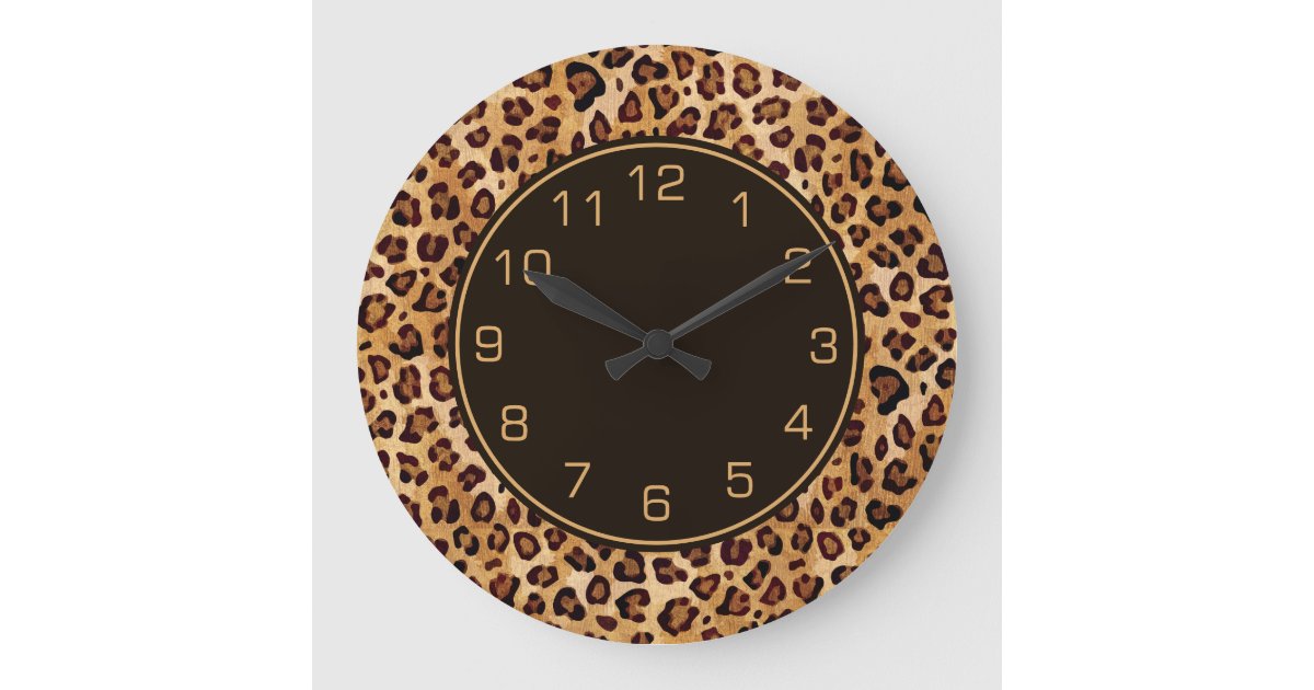 Rustic Texture Leopard Print Large Clock | Zazzle