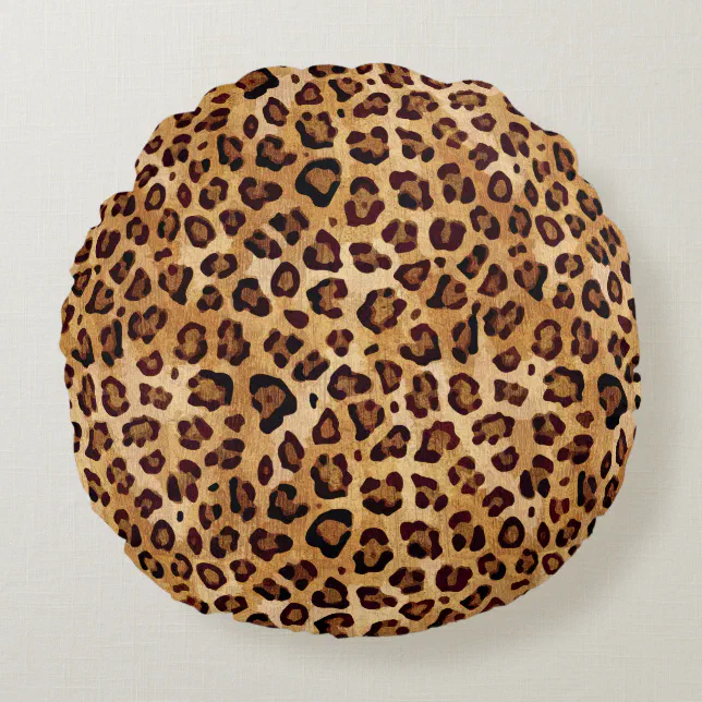 Rustic Texture Leopard Print Round Pillow | Zazzle