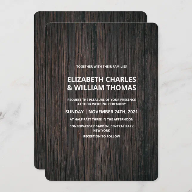 Rustic Textured Wooden Wedding Invitation | Zazzle