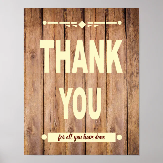 Rustic Thank You Appreciation Typography Poster | Zazzle