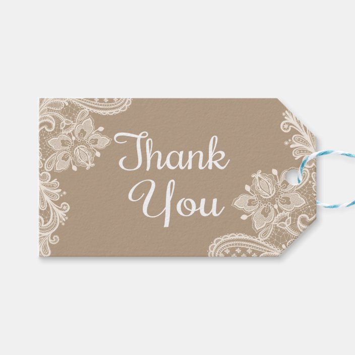 Rustic Thank You Brown And White Lace Gift Tags | Zazzle.com