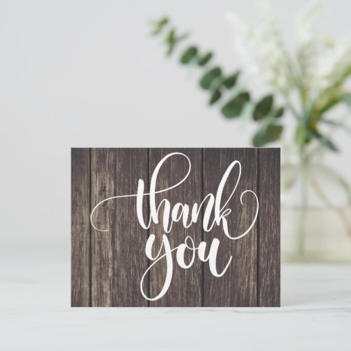 Rustic Thank You Brown Country Wood Wedding Party Postcard | Zazzle