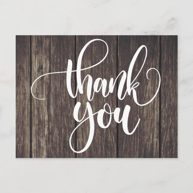 Rustic Thank You Brown Country Wood Wedding Party Postcard | Zazzle