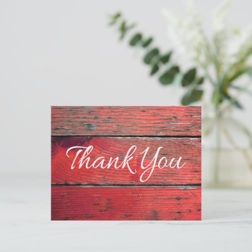 Rustic Thank You Distressed Red Wood Postcard | Zazzle