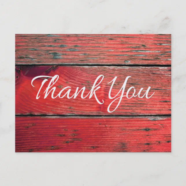 Rustic Thank You Distressed Red Wood Postcard | Zazzle