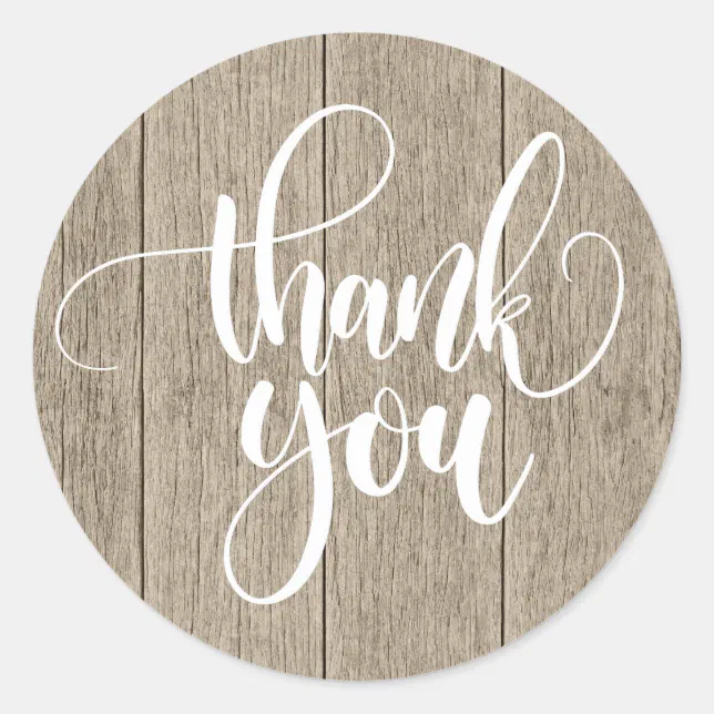 Rustic Thank You Distressed Wood Country Wedding Classic Round Sticker ...