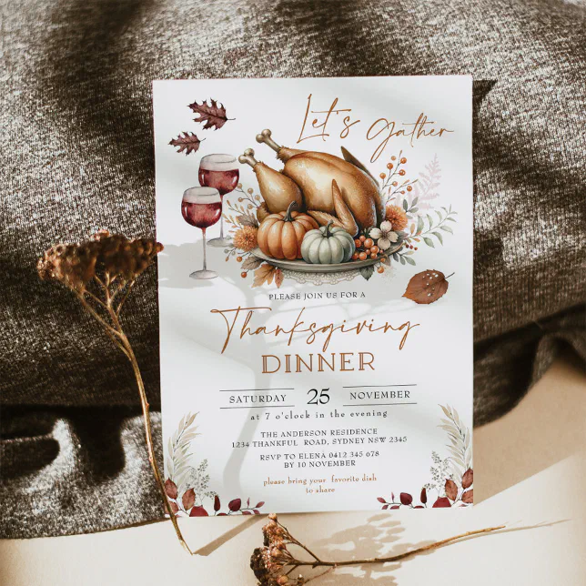 Rustic Thanksgiving Dinner Fall Pumpkin Potluck Invitation | Zazzle
