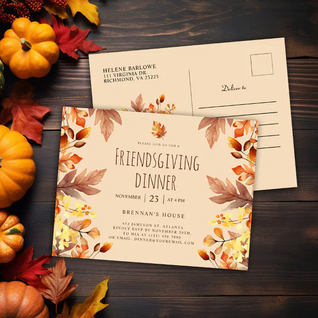 Rustic Thanksgiving Dinner Friendsgiving Feast Invitation Postcard | Zazzle