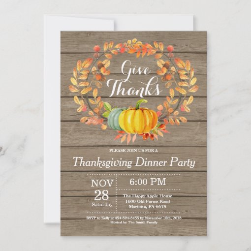 Rustic Thanksgiving Dinner Party Fall Autumn Invitation | Zazzle