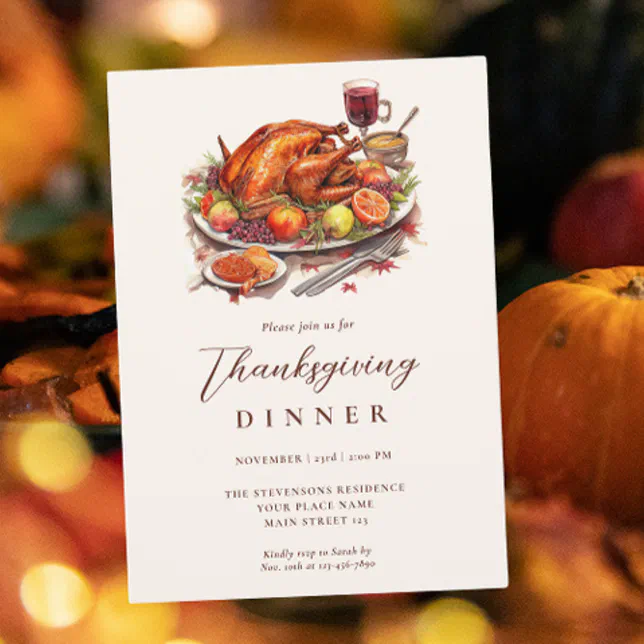 Rustic Thanksgiving Dinner Turkey Invitation | Zazzle