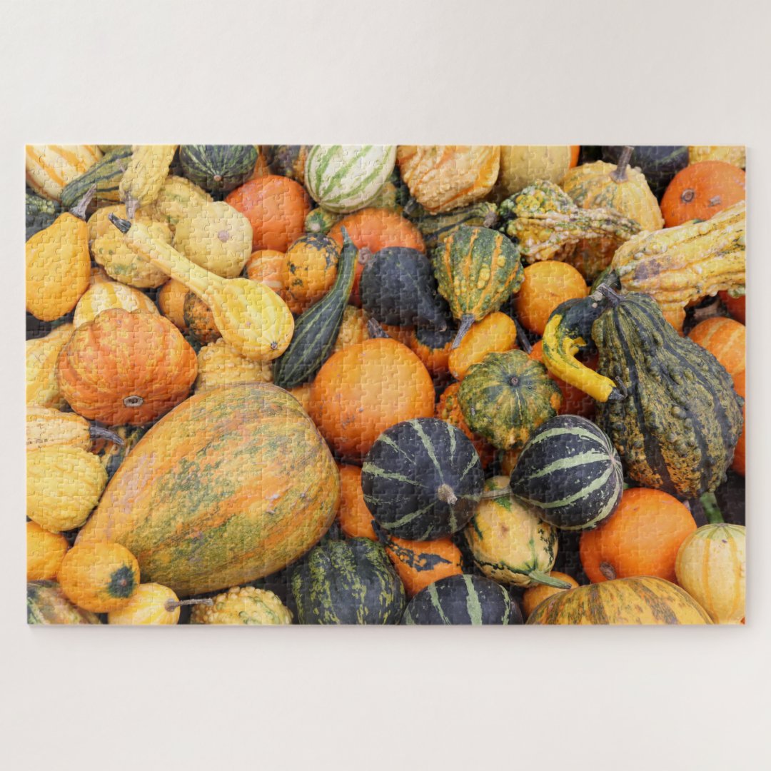 Rustic Thanksgiving Fall Autumn Pumpkins Gauds Jigsaw Puzzle | Zazzle