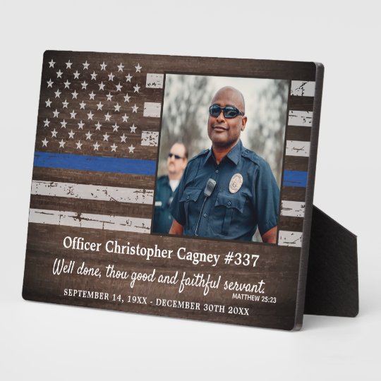 Rustic Thin Blue Line Police Memorial Photo Plaque | Zazzle.com