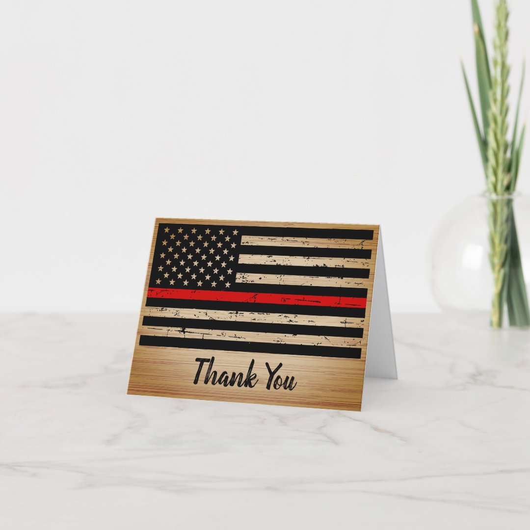 Rustic Thin Red Line Fire Department Firefighter Thank You Card | Zazzle