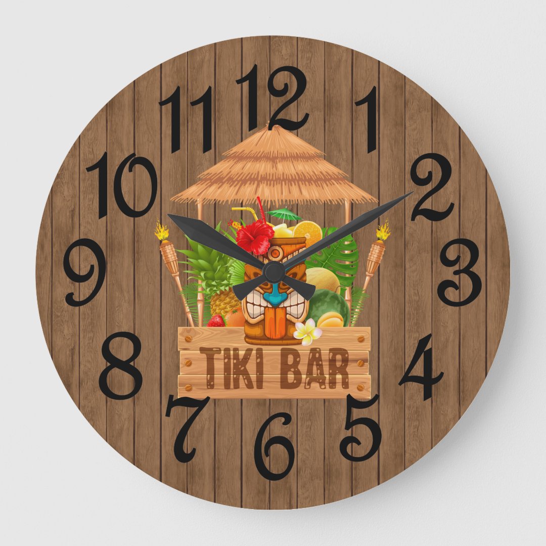 Rustic Tiki Bar Large Clock | Zazzle