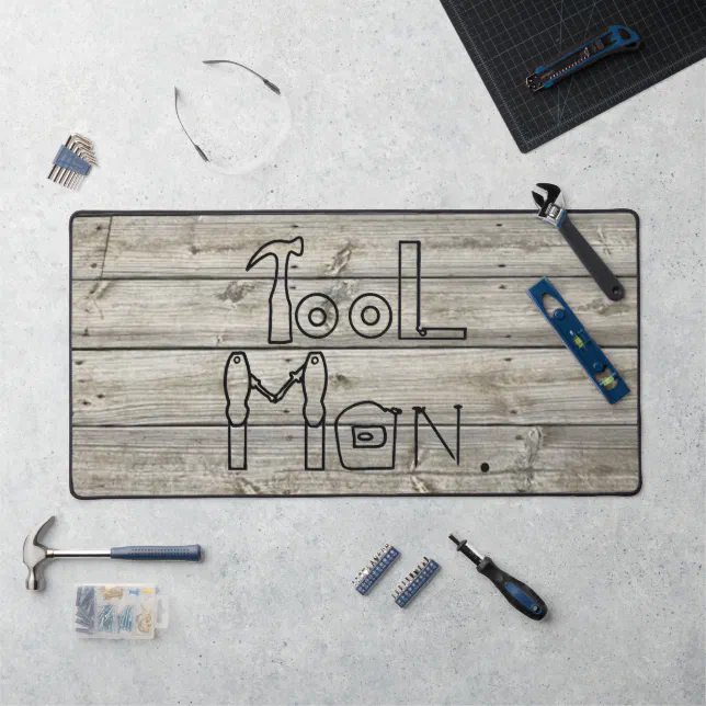 Rustic Tool Man on Wood Grain Design Desk Mats | Zazzle