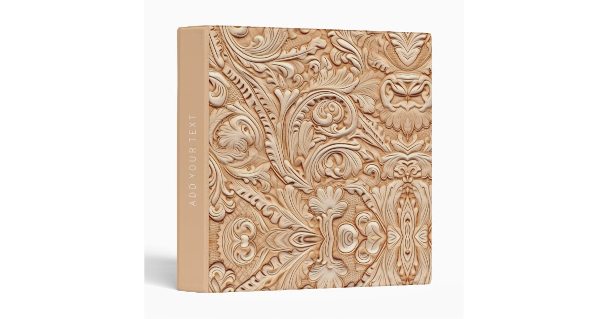 Rustic tooled leather beige 3 ring binder | Zazzle