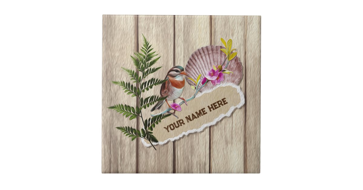 Rustic Torn Paper Wood Oil Paint Personalize Name Ceramic Tile | Zazzle