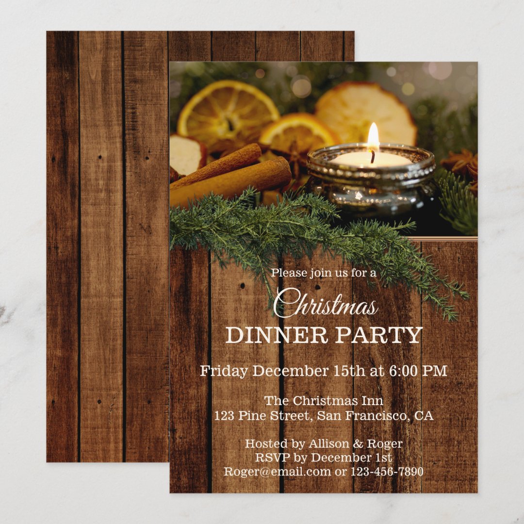 Rustic Traditional Christmas Dinner Party Invite | Zazzle