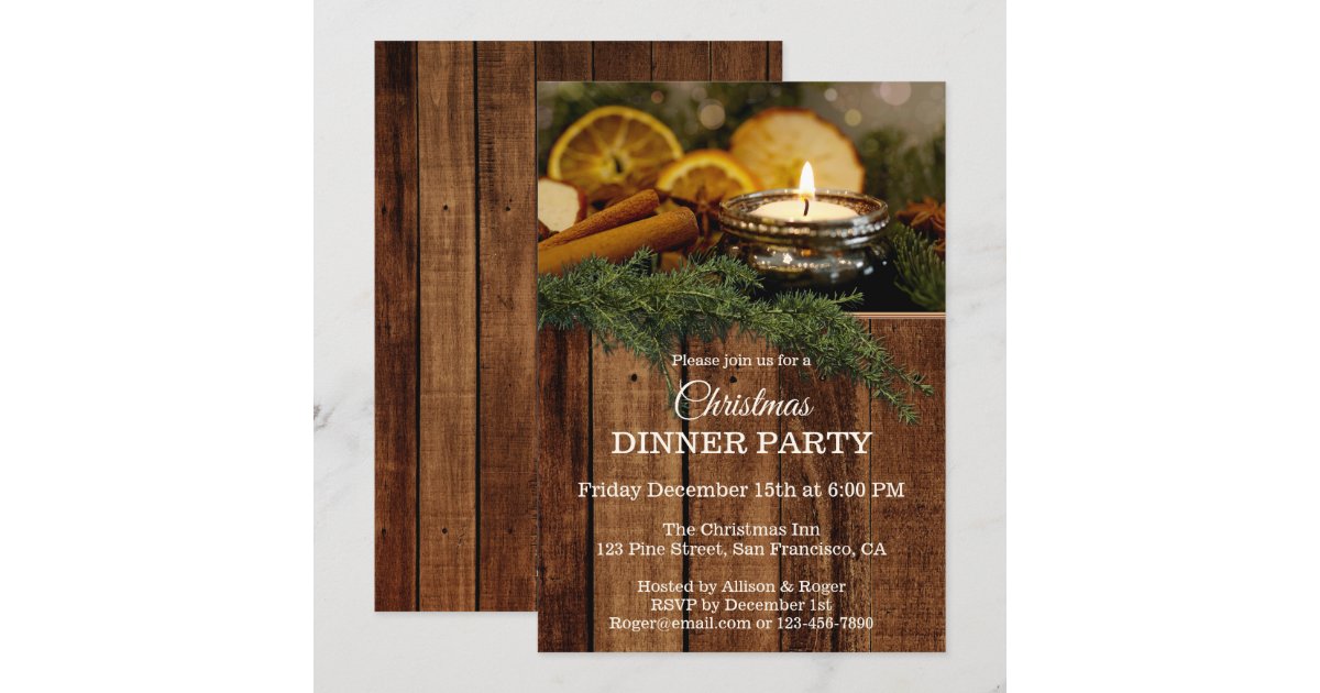 Rustic Traditional Christmas Dinner Party Invite | Zazzle