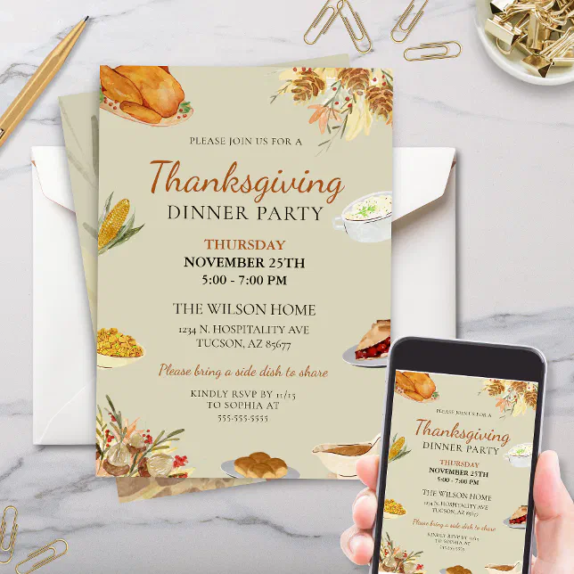 Rustic Traditional Thanksgiving Dinner Party Invitation | Zazzle