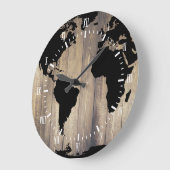 Rustic Traveler Black World Map Wooden Planks Large Clock | Zazzle