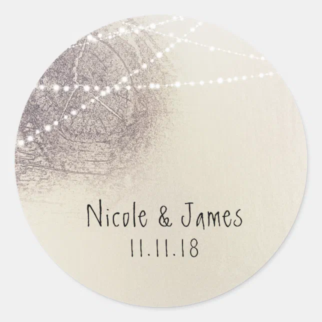 Rustic Tree Bark Country Barn Minimal Wedding Classic Round Sticker ...