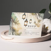 Rustic Tree Botanical Lantern Lights Wedding RSVP Card | Zazzle