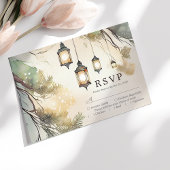 Rustic Tree Botanical Lantern Lights Wedding RSVP Card | Zazzle