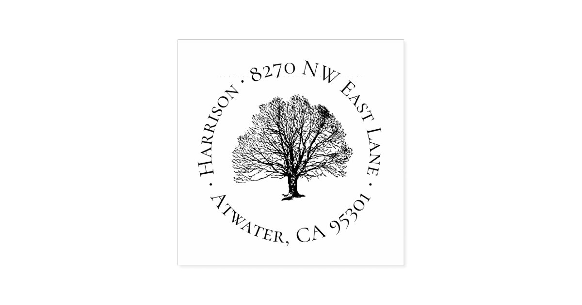 Rustic Tree Circle Address Stamp | Zazzle