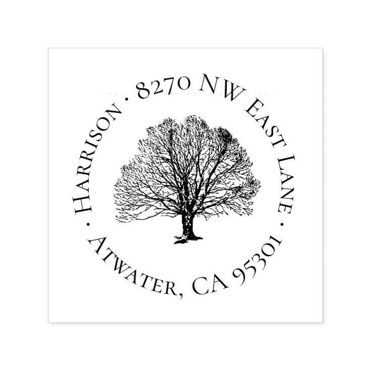 Rustic Tree Circle Address Stamp | Zazzle